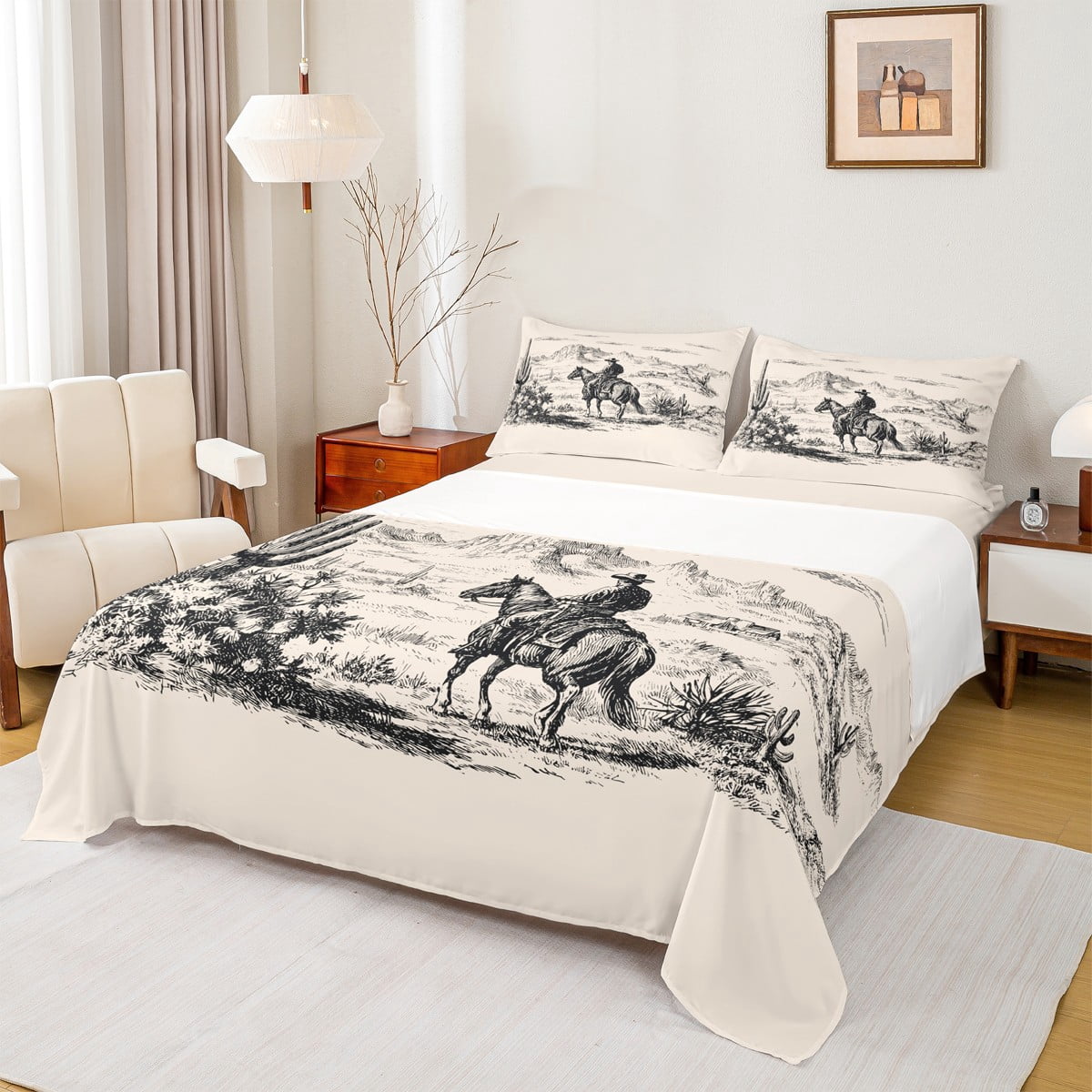 Manfei Tribal Cowgirl Cowboy Bed Sheets, Rustic Horse Animal King ...
