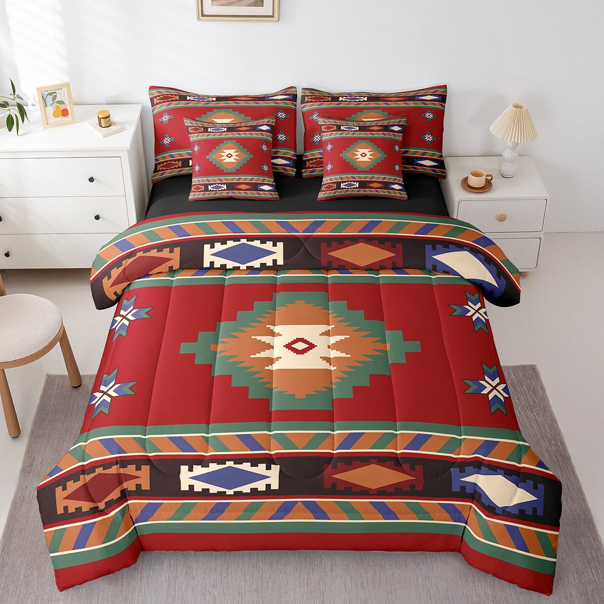 Manfei Tribal Geometric Bed in a Bag Full Size,Rustic Boho Aztec Bed ...