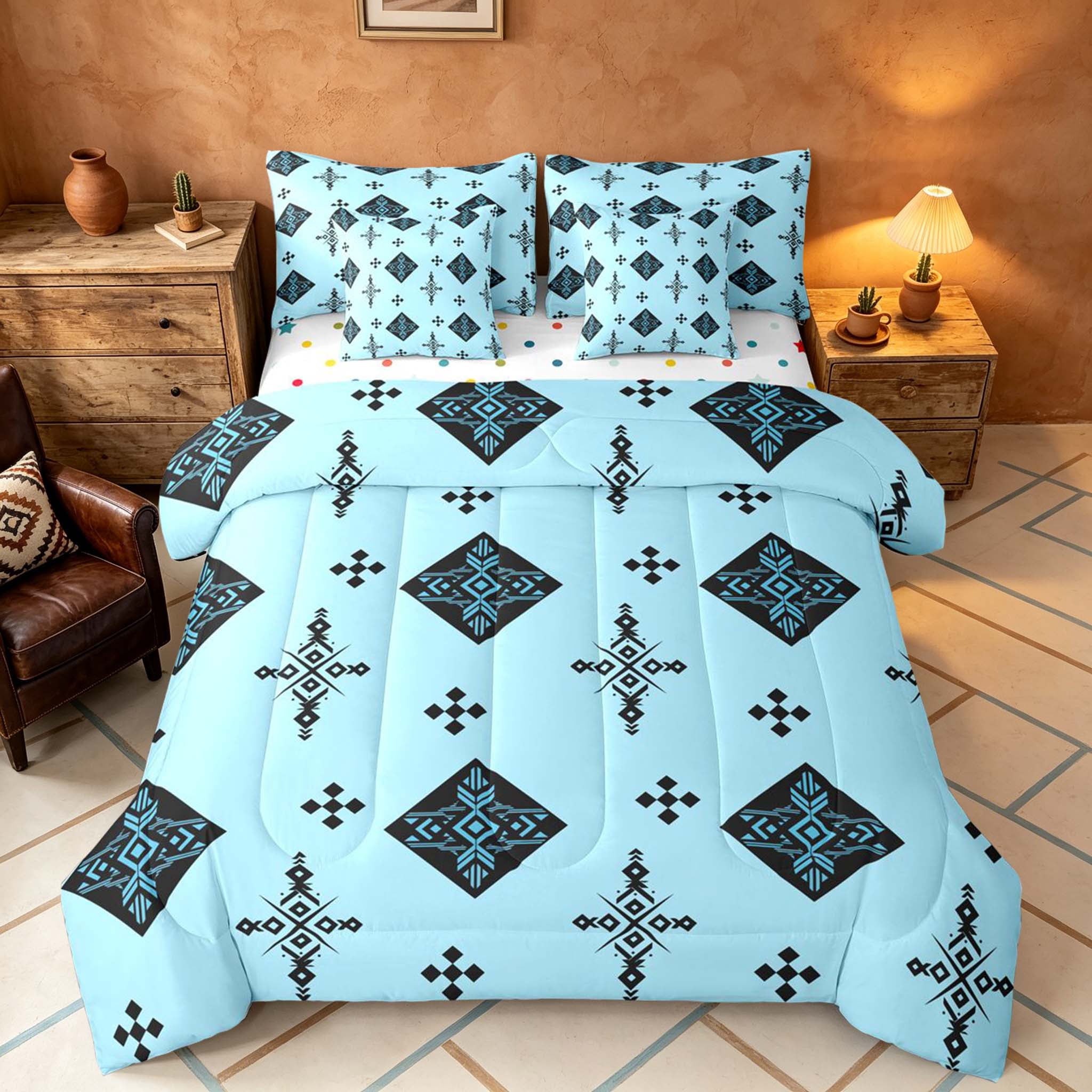 Manfei Tribal Geometric Diamond Queen Bedding, Vintage Cross Bedding ...