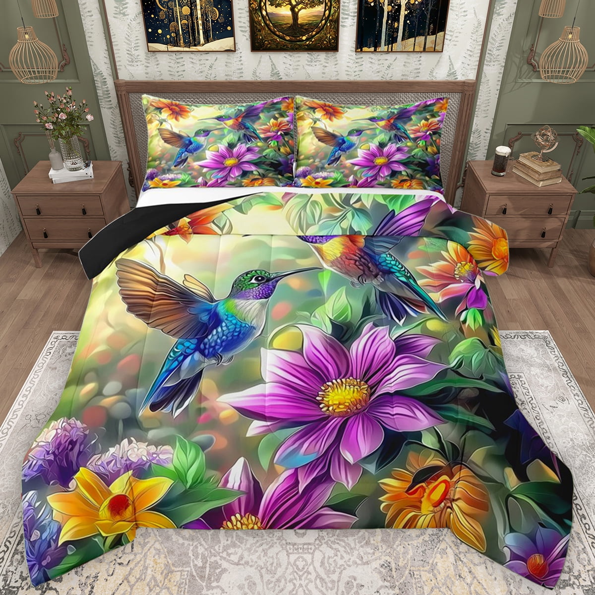 Manfei Tribal Hummingbird Bedding Comforter Set for Teens, Purple ...