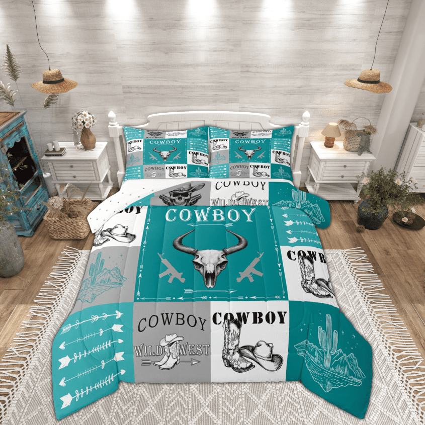 Manfei Tribal Sheep Skeleton Full Size Comforter Sets, Teal Grey ...