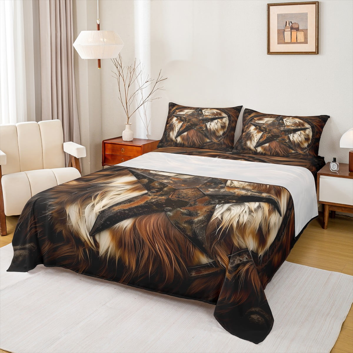 Manfei Tribal Texas Stars Full Size Sheets, Hippie Cow Print Bed Sheets ...