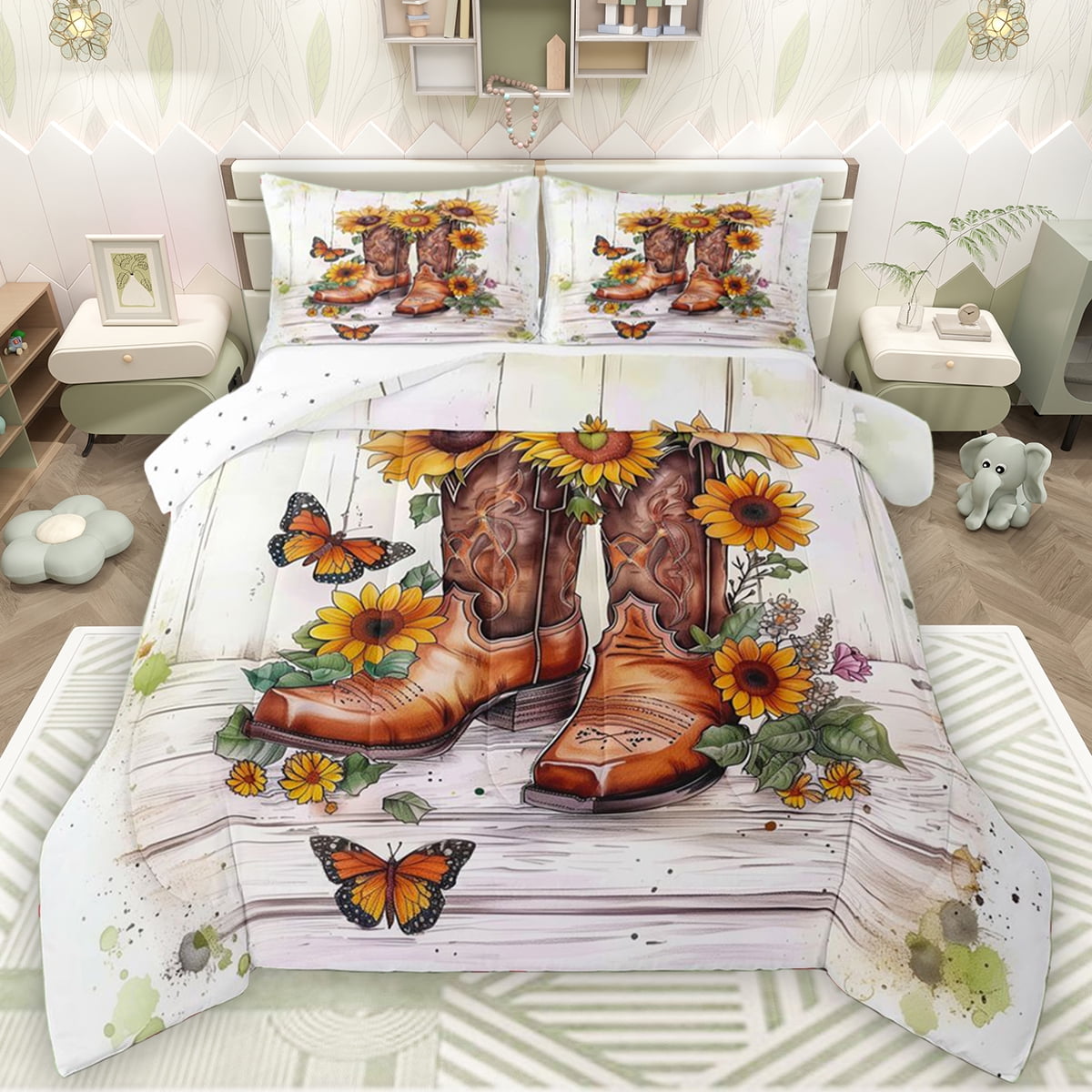 Manfei Tribal Western Boot Bedding Comforter Set for Kids, Cartoon ...