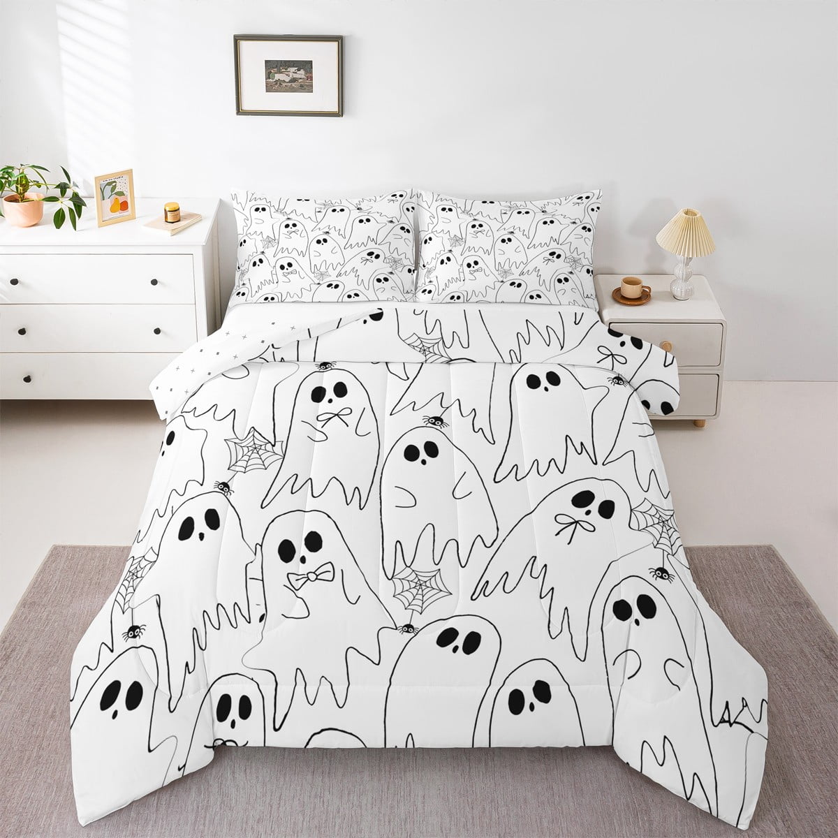 Manfei Trick Or Treat Bedding Comforter Set,Horror White Ghost Twin ...