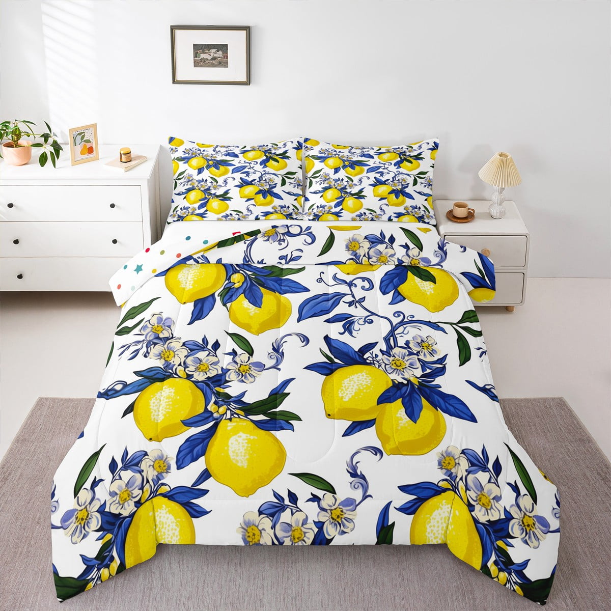 Manfei Tropical Fruit Queen Comforter Set,Cute Lemon Bedding Sets ...