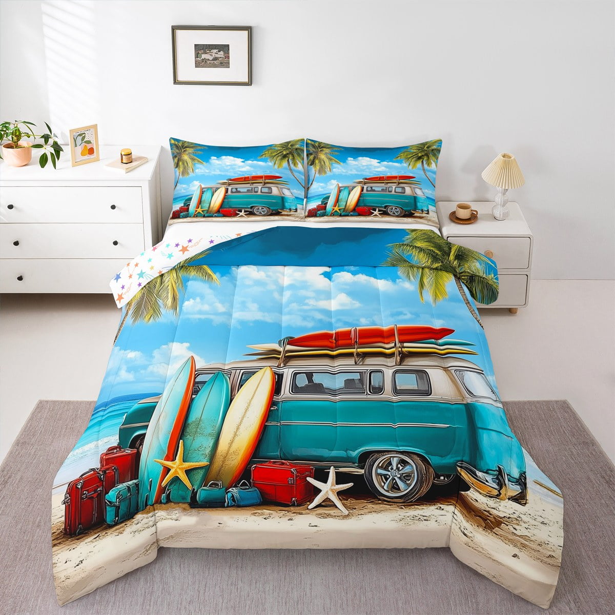 Manfei Tropical Leaves 3-Piece Full Size Comforter Sets,Ocean Beach ...