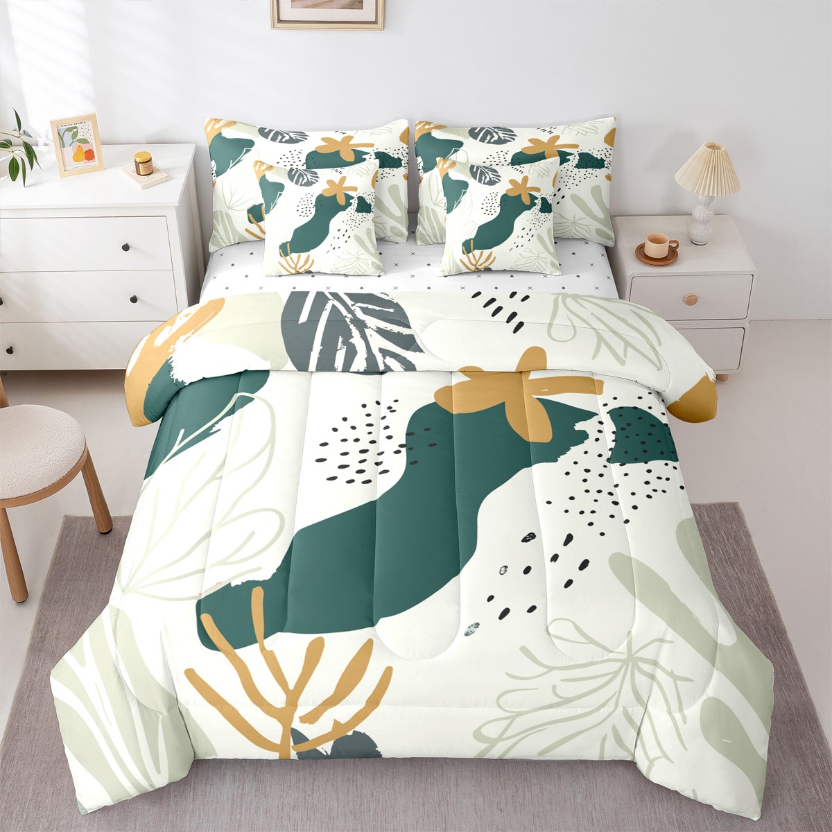 Manfei Tropical Leaves Twin Bedding Sets 7-Piece,Modern Aesthetic ...