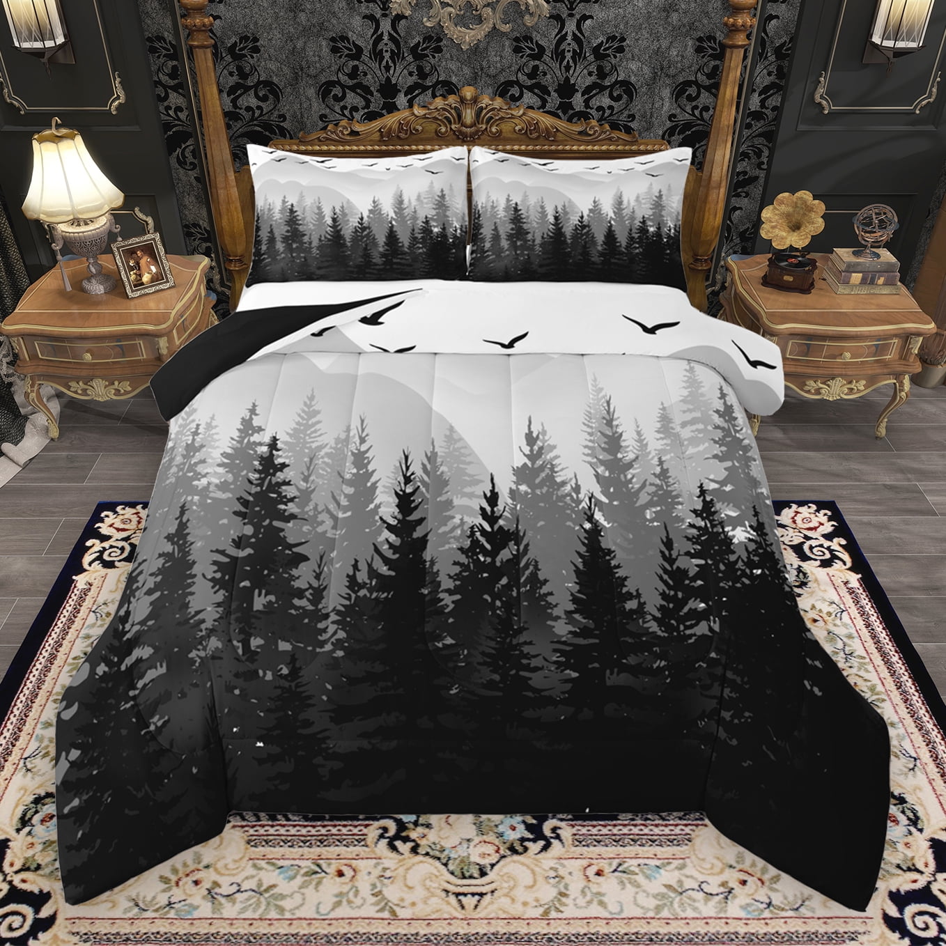 Manfei Tropical Pine Tree Bedding Comforter Set,Natural Plant Twin ...