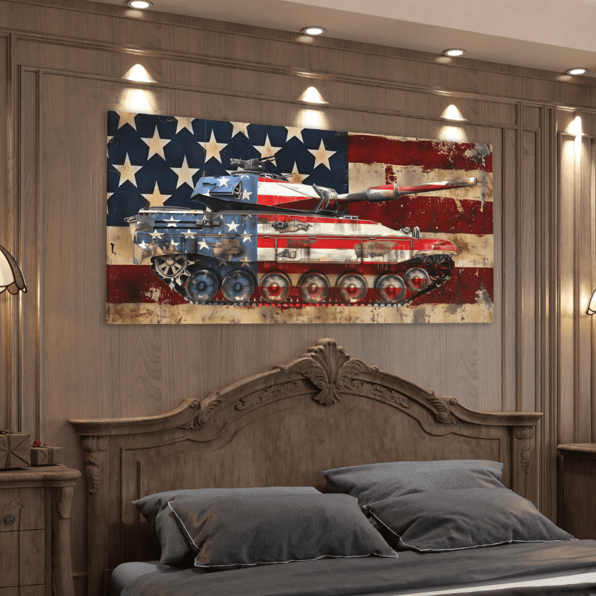 Manfei US Army Tank Wall Decor Room Decor 38x19, Vintage American Flag ...