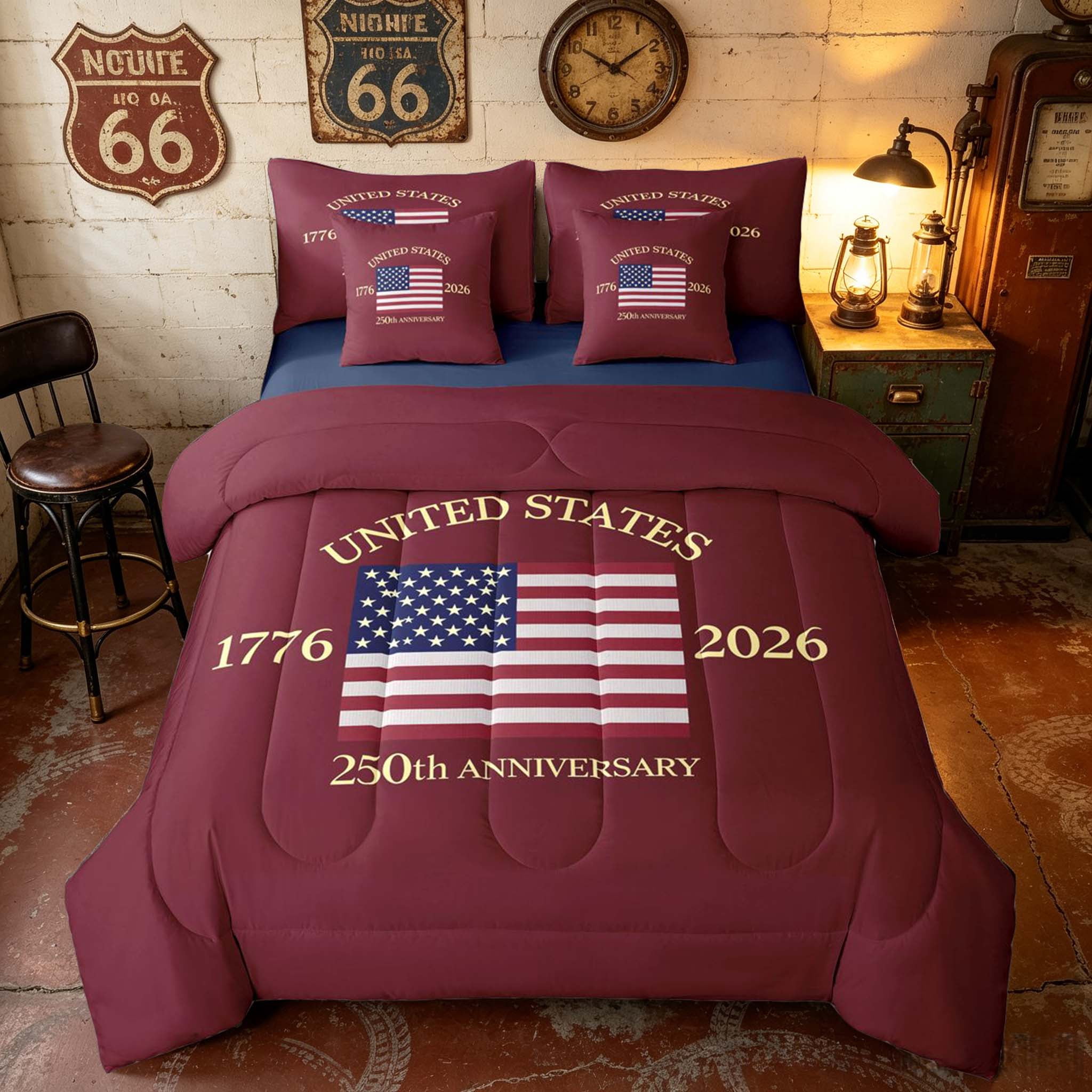 Manfei US Flag Queen Bedding, Patriotic 1776-2026 Anniversary Bedding ...
