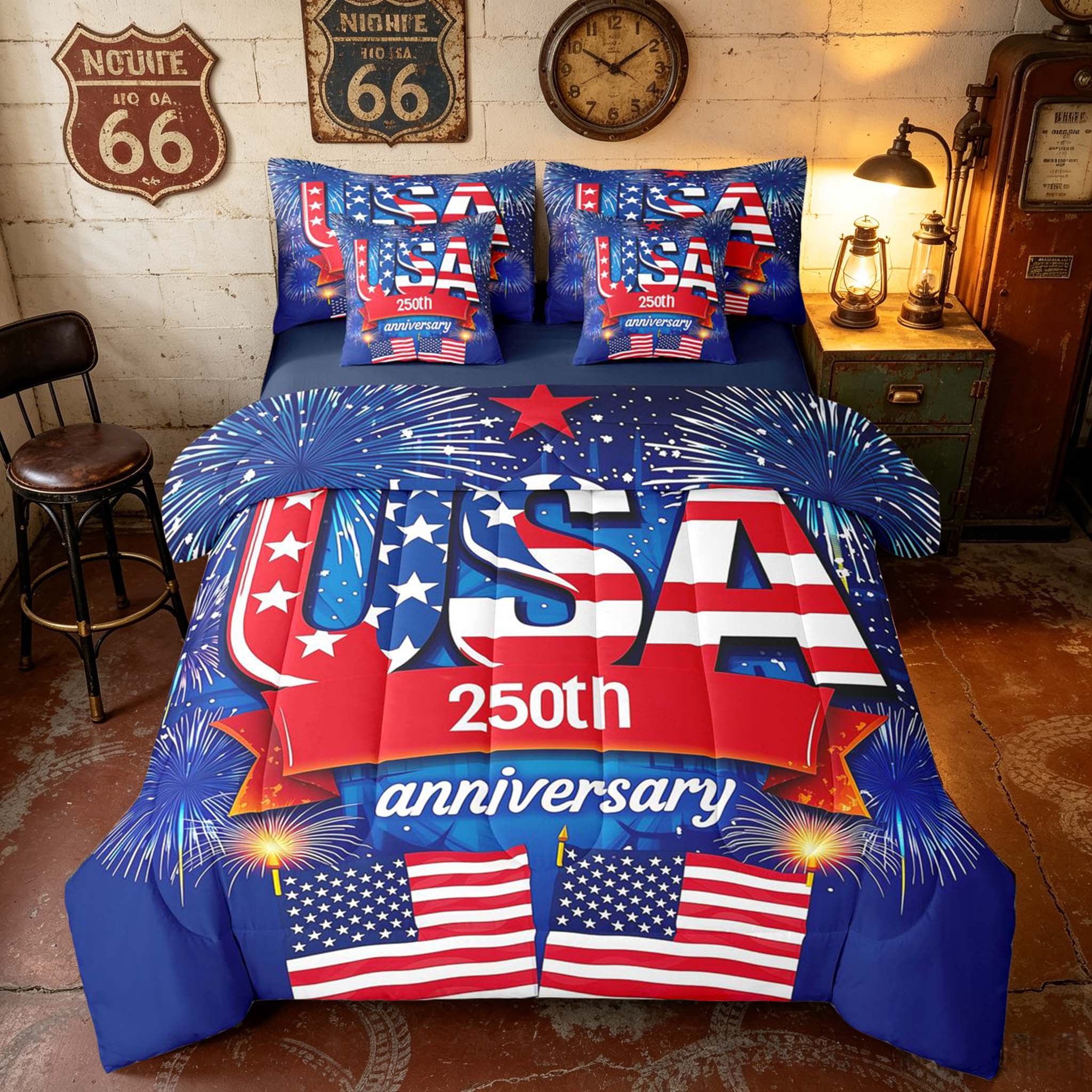 Manfei USA 250th Anniversary Print Twin Bedding, Firework Celebration ...