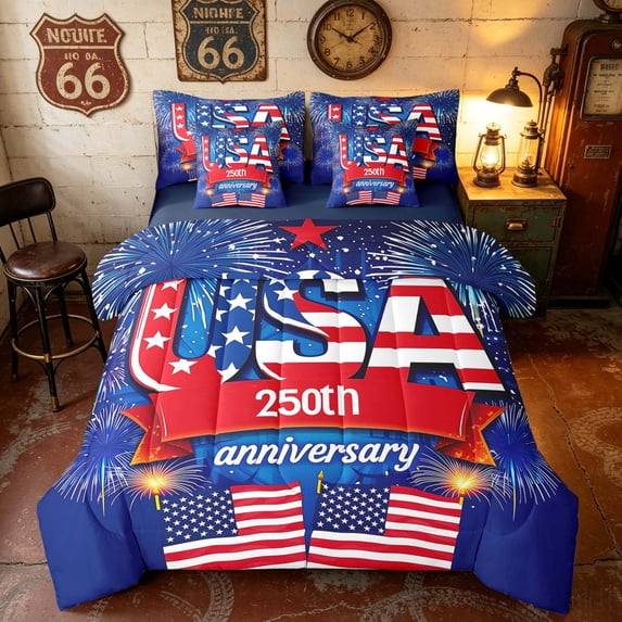 Manfei USA 250th Anniversary Print Twin Bedding, Firework Celebration ...