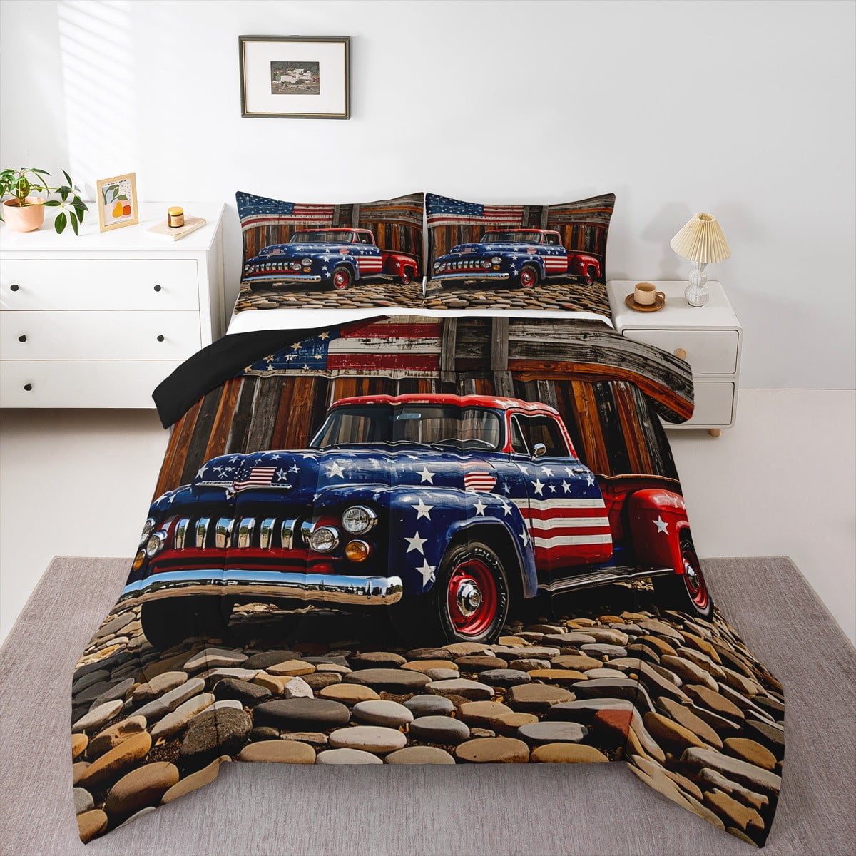 Manfei USA Flag 3 Pieces Queen Comforter Set,Fourth Of July Bedding ...