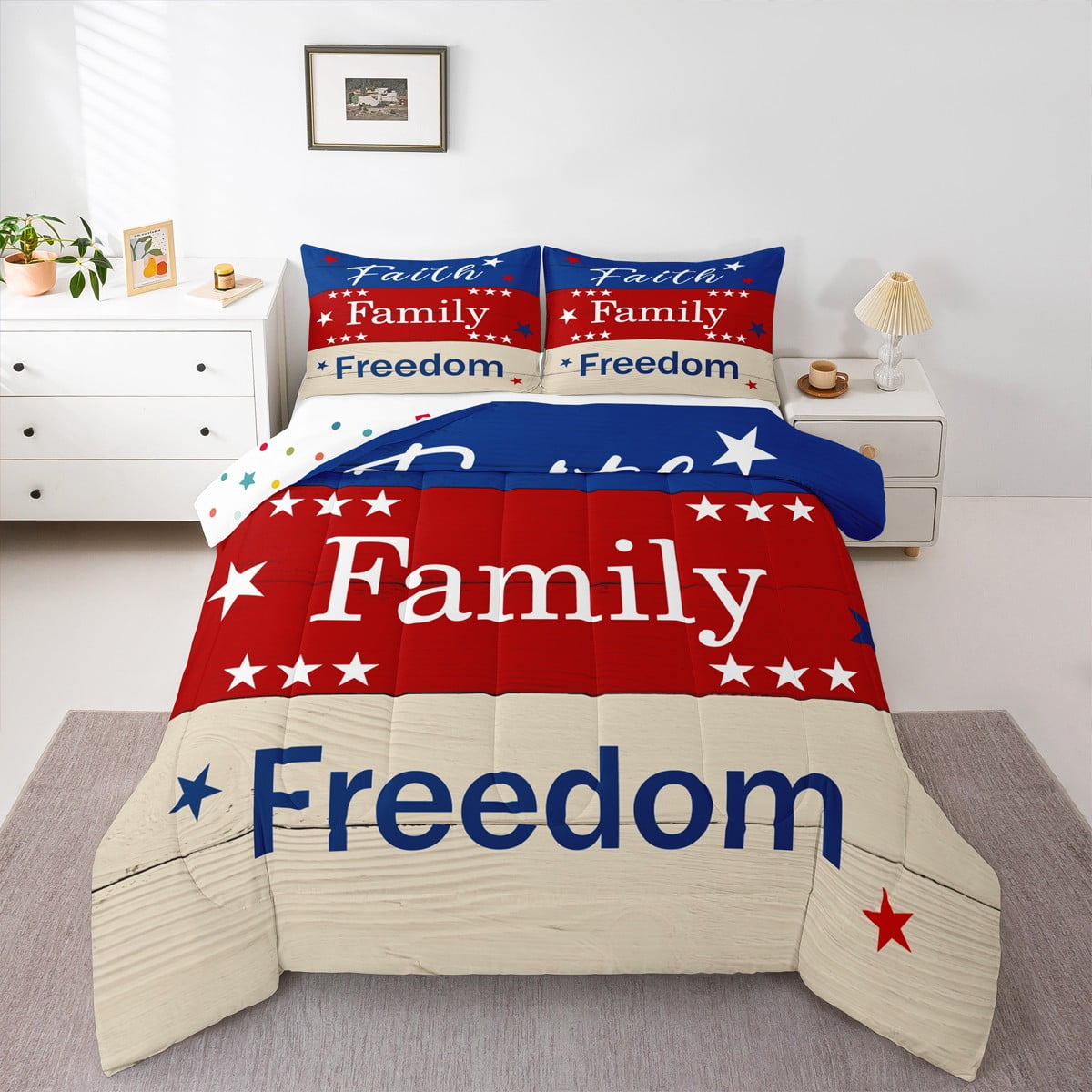 Manfei USA Flag 3 Pieces Queen Comforter Set,Stars Print Ultra Soft ...