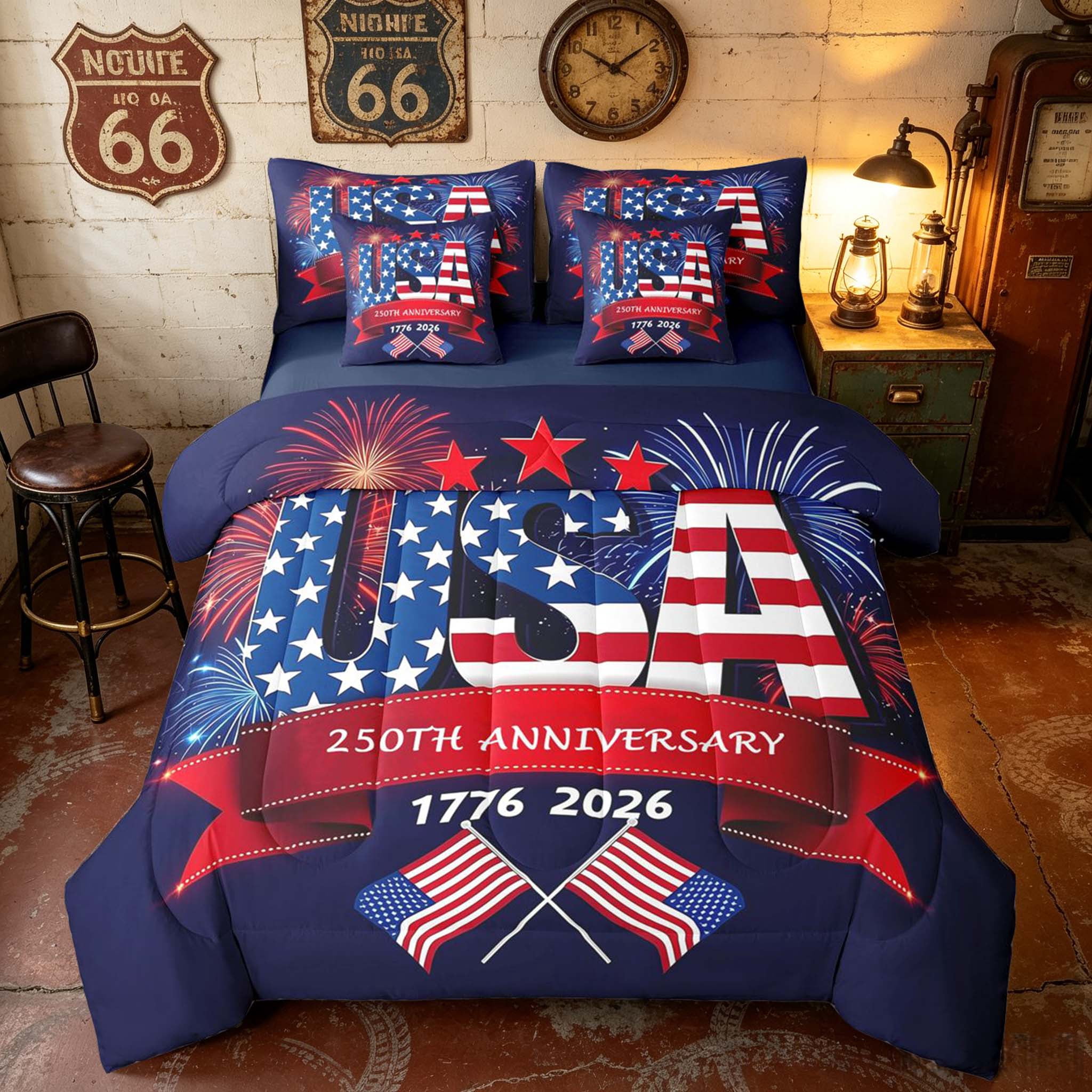 Manfei USA Flag Fireworks Queen Bedding, 250th Anniversary Bedding ...