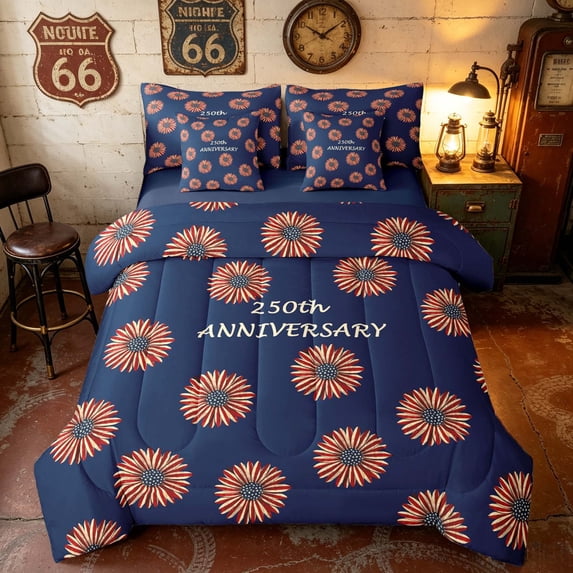 Manfei USA Flag Full Size Bedding Sets, 250th Anniversary Daisy Floral ...