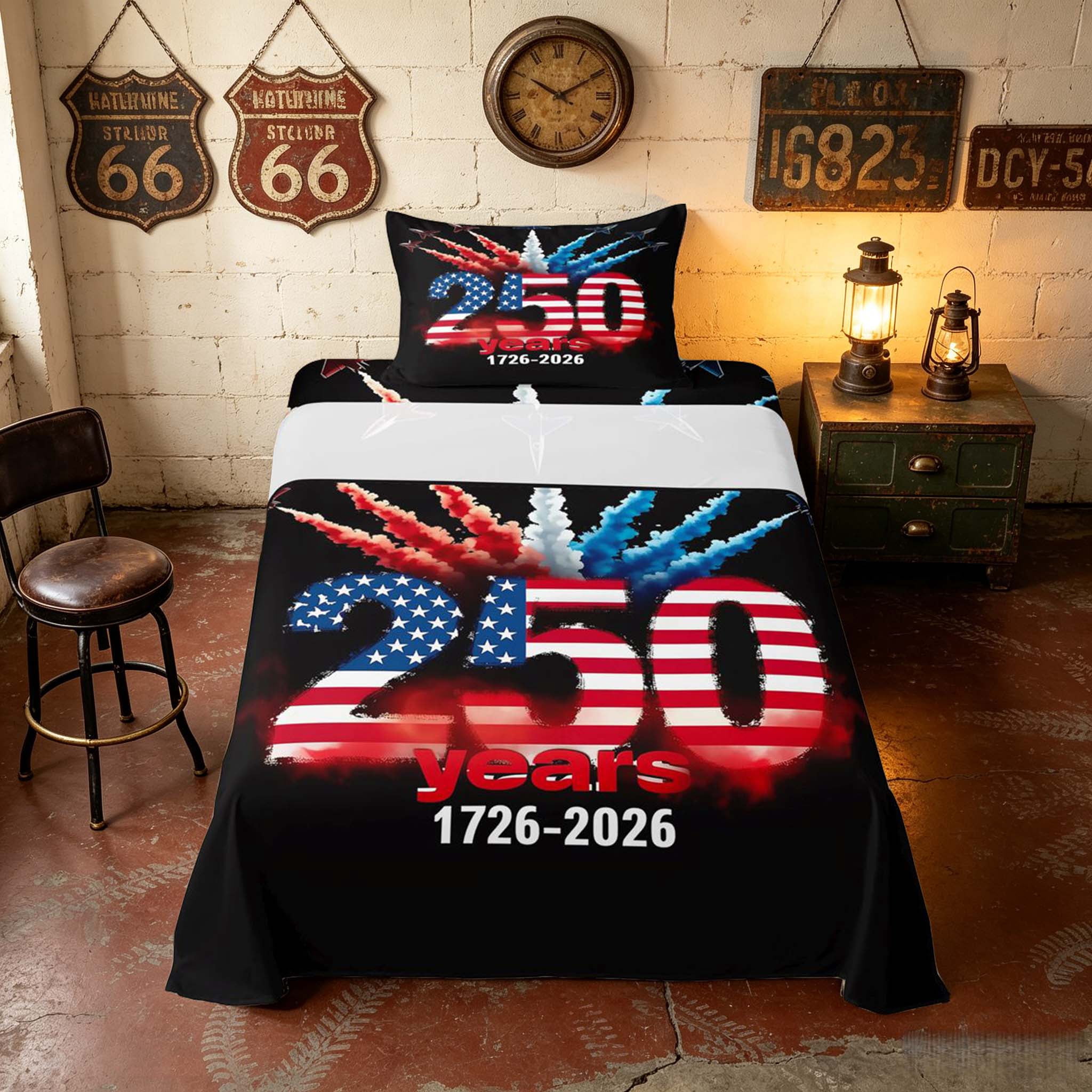 Manfei USA Flag Jet Twin Sheets, 250 Years Anniversary Bedding, Black ...