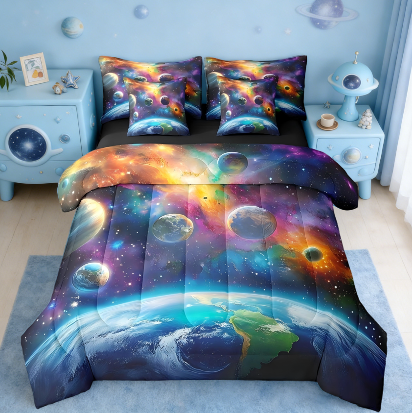 Manfei Universe Galaxy 7-Piece Bedding Comforter Set,Kids Planets Earth ...