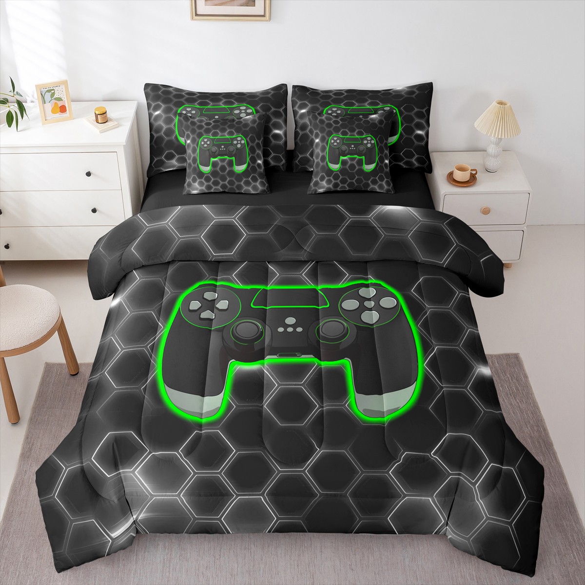 Manfei Video Game Bedding Comforter Set 7pcs,Game Gaming Queen Bedding ...