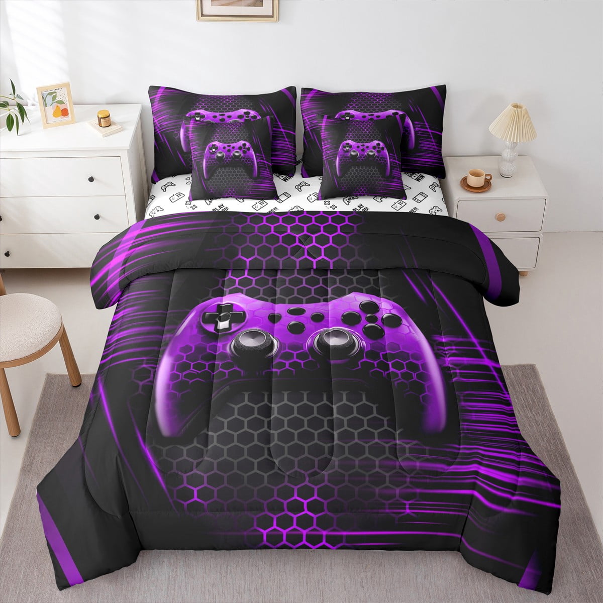 Manfei Video Game Bedding Comforter Set 7pcs,Game Gaming Queen Bedding ...