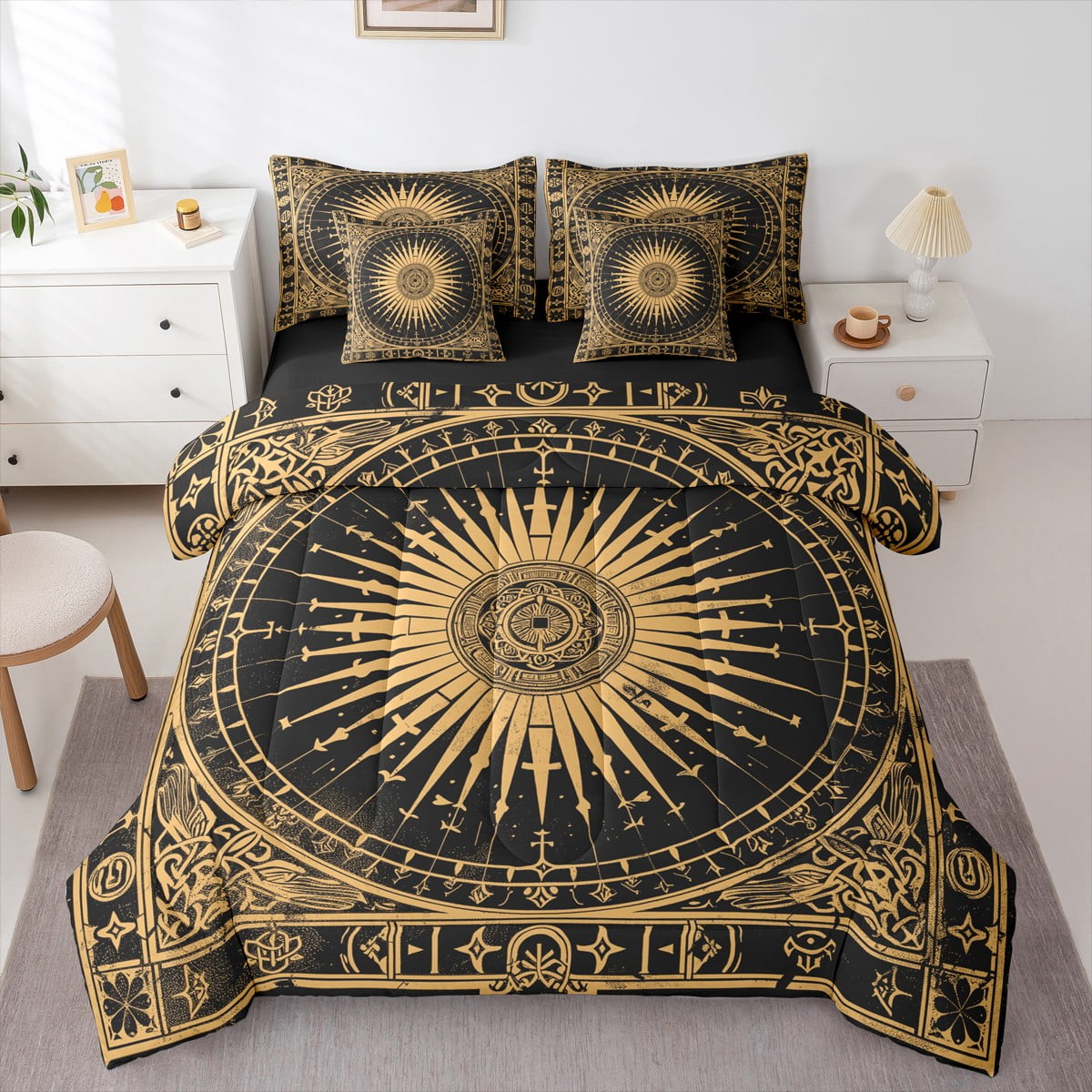 Manfei Vintae Boho Pattern 7pcs Bedding Comforter Set,Retro Boho Queen ...