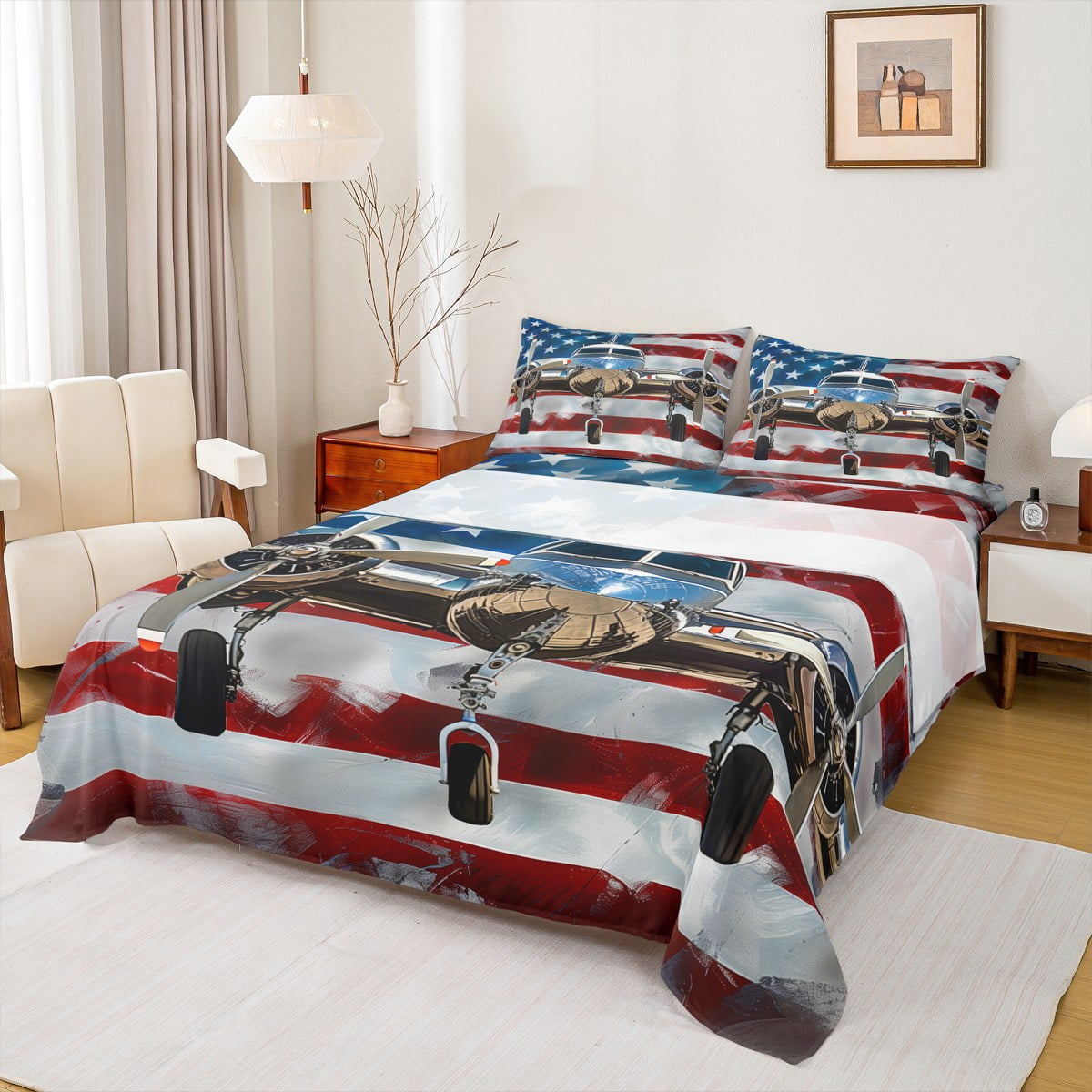 Manfei Vintage Airplane Aircraft Full Size Sheets,Modern Graffiti Bed ...