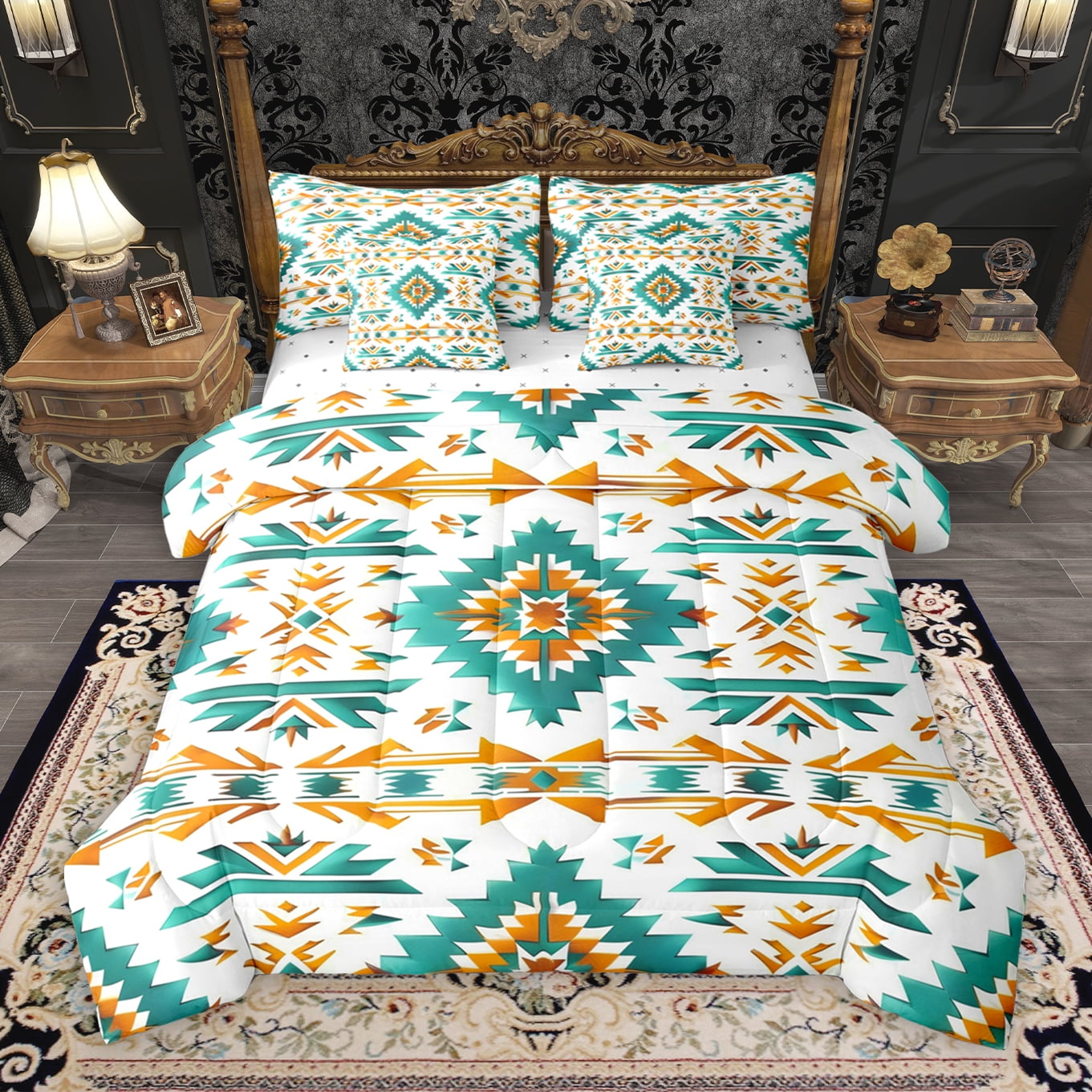 Manfei Vintage Aztec Print 7-Piece Twin Bedding Sets,Rustic Farmhouse ...