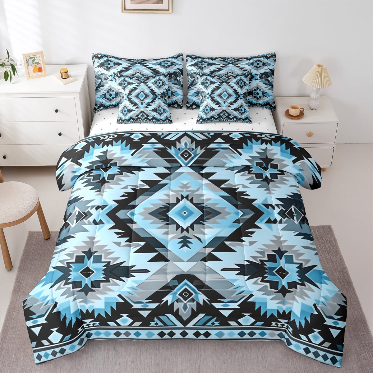 Manfei Vintage Aztec Print 7pcs Bedding Comforter Set,Rustic Farmhouse ...