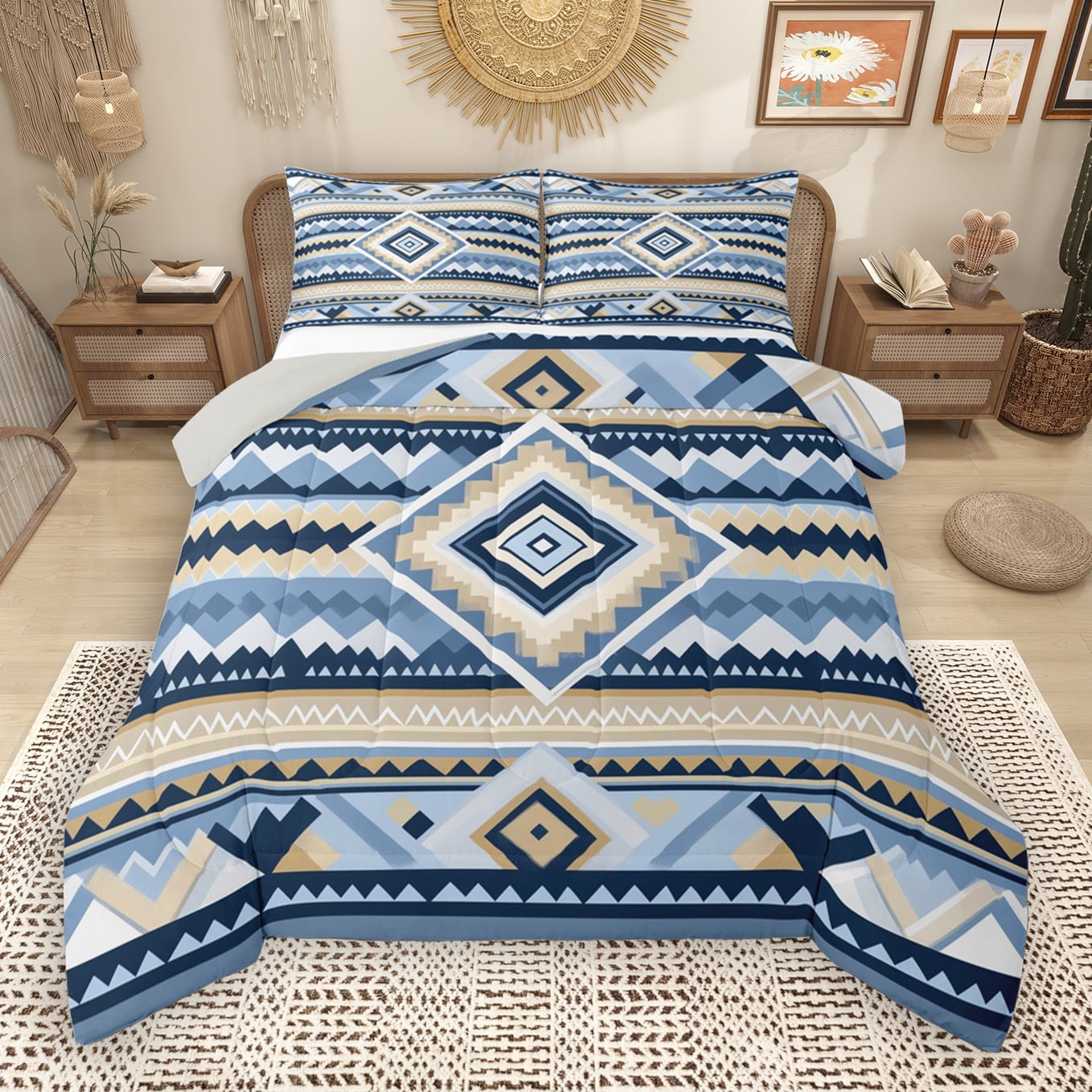 Manfei Vintage Aztec Print Bedding Comforter Set,Rustic Farmhouse Cabin ...
