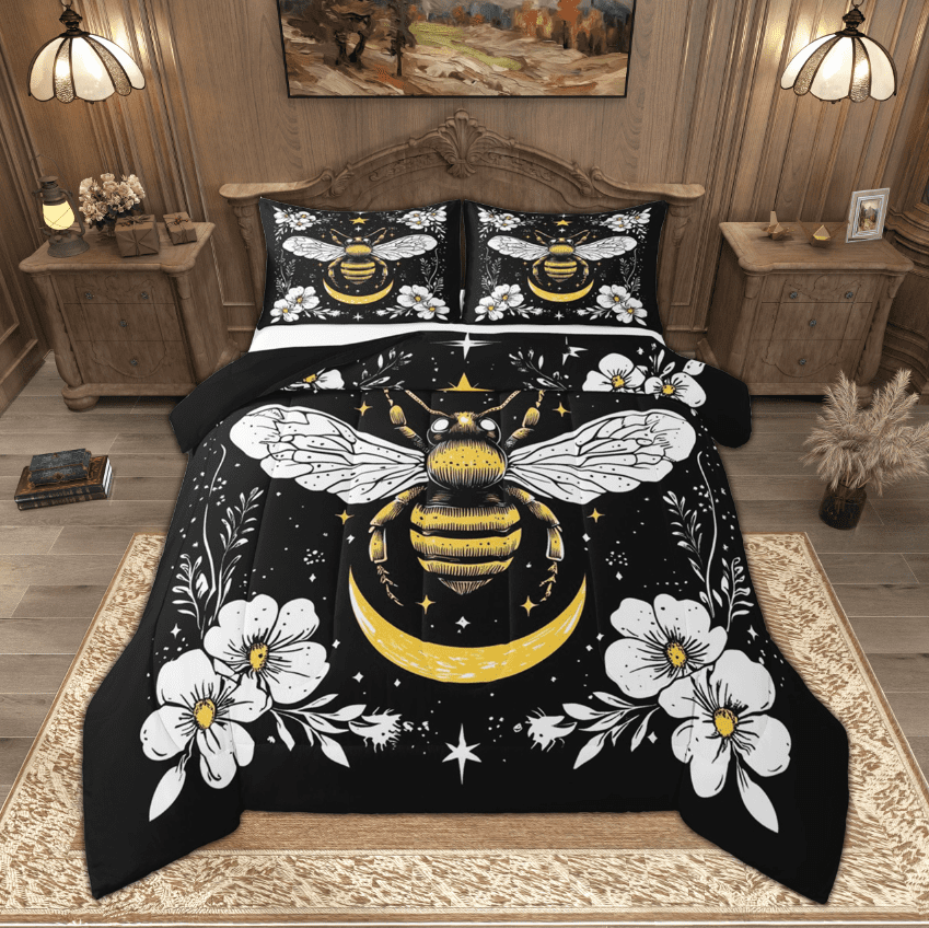 Manfei Vintage Bee Bedding Comforter Set, White Flower Twin Comforter ...