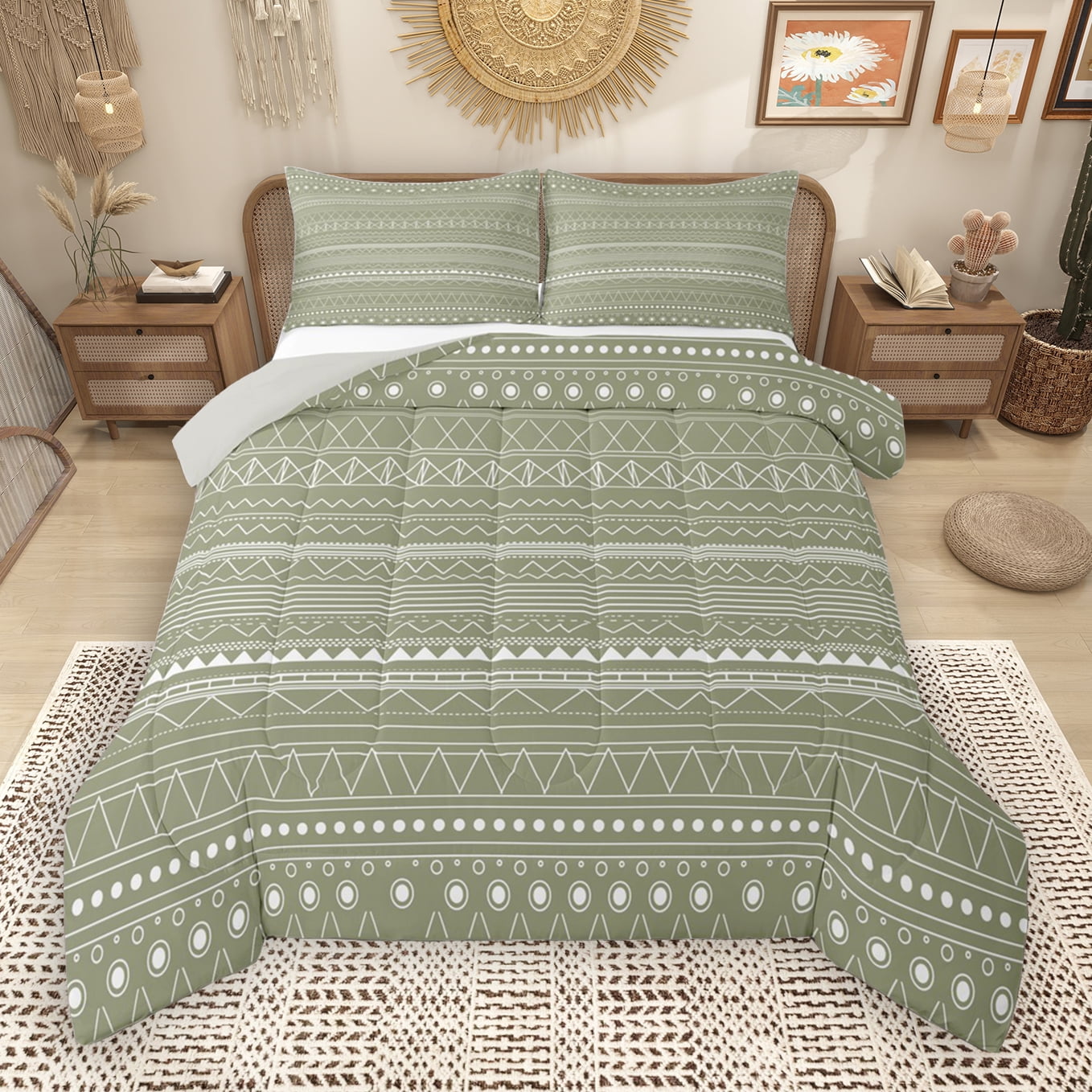 Manfei Vintage Boho bohemian Queen Comforter Set,Triangle Circle ...