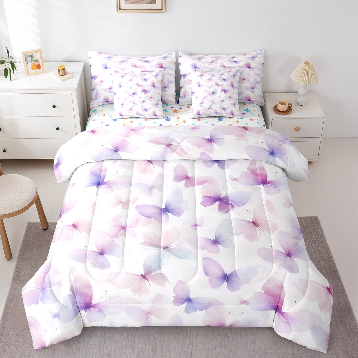 Manfei Vintage Butterflies 7-Piece Twin Bedding Sets,Dreamy Theme ...