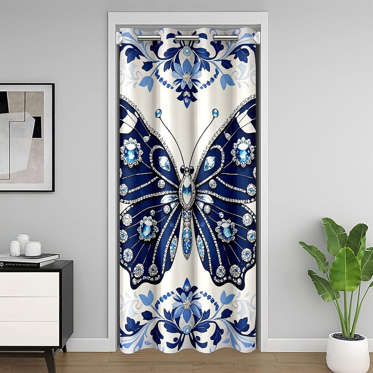 Manfei Vintage Butterfly Door Curtain For Door Window 34x80, Blue ...