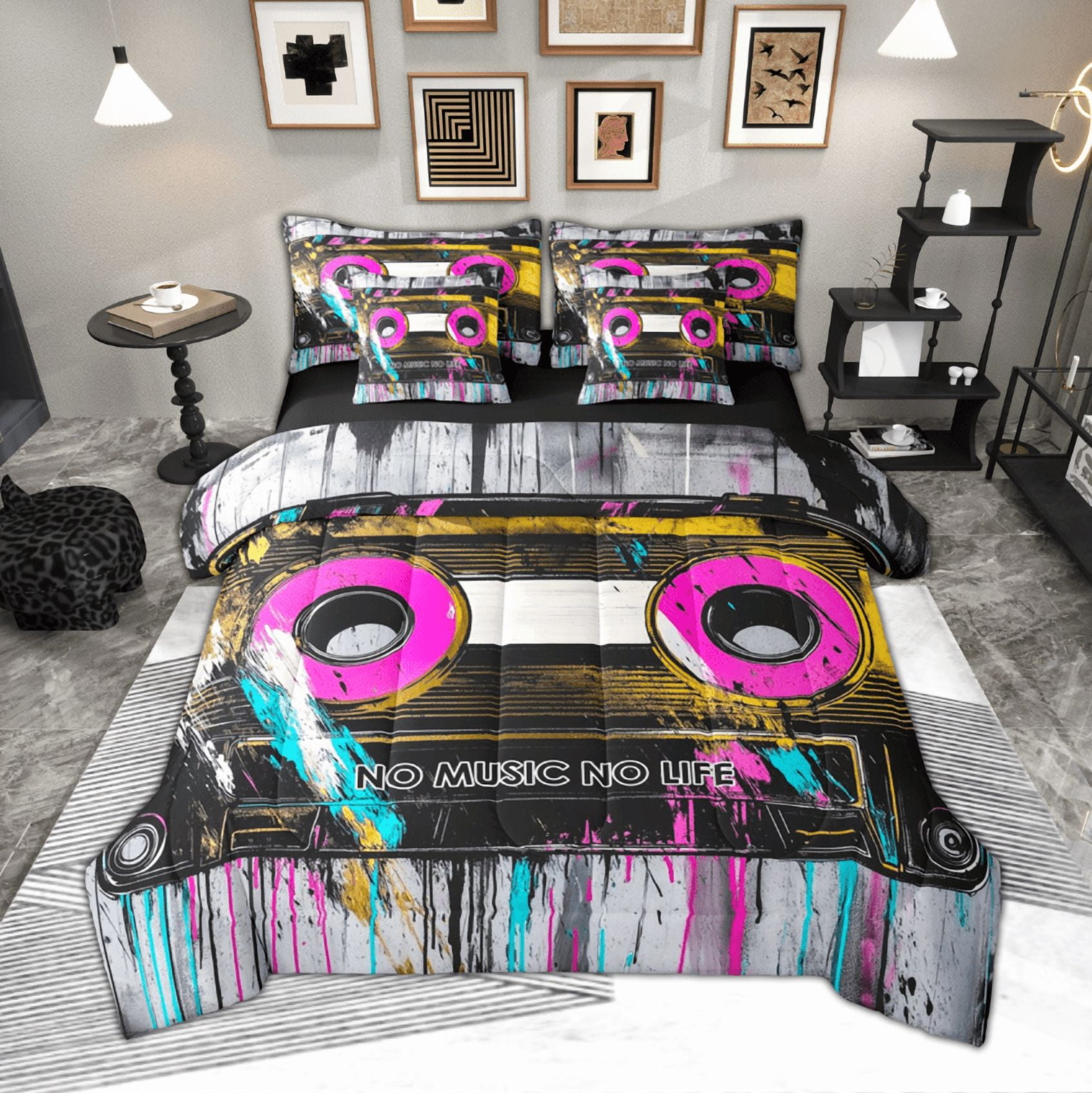 Manfei Vintage Cassette Tape Bedding Comforter Set, 70s 80s 90s Music ...