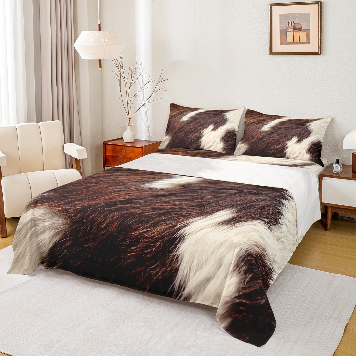 Manfei Vintage Cow Print Full Size Sheets, Bohemian Hippie Bed Sheets ...