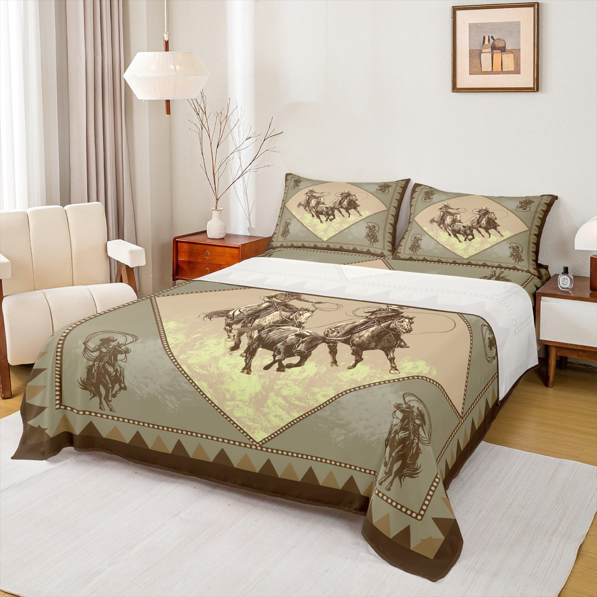 Manfei Vintage Cowboy Full Size Sheets 4-Piece, Rustic Highland Cow Bed ...