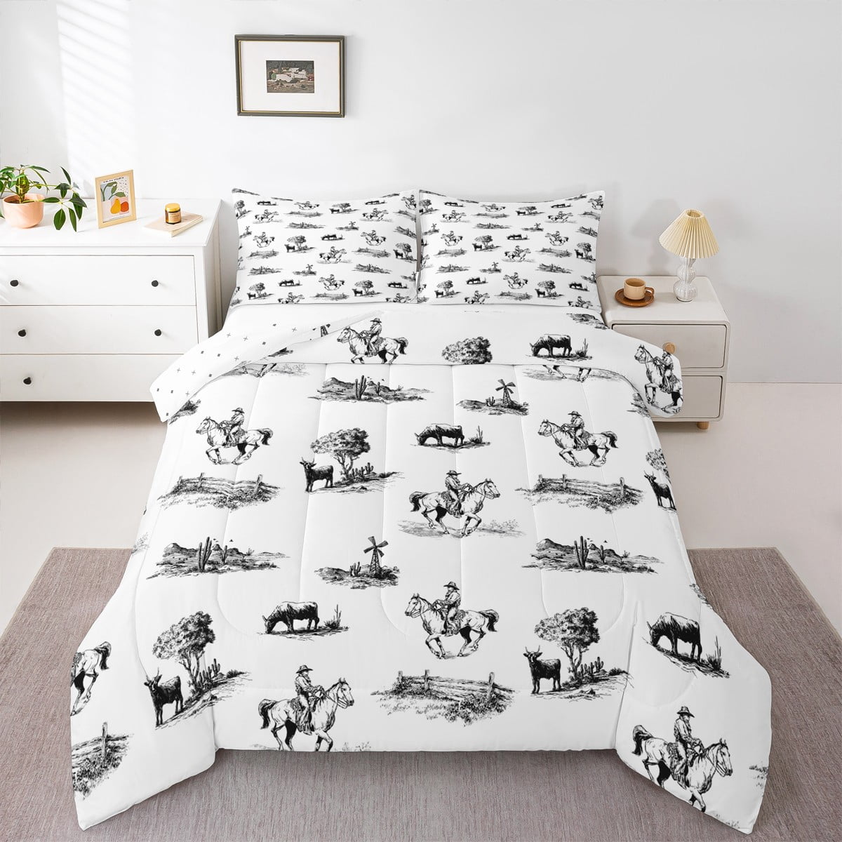Manfei Vintage Cowboys Bedding Comforter Set,Retro Farm Windmill Twin ...