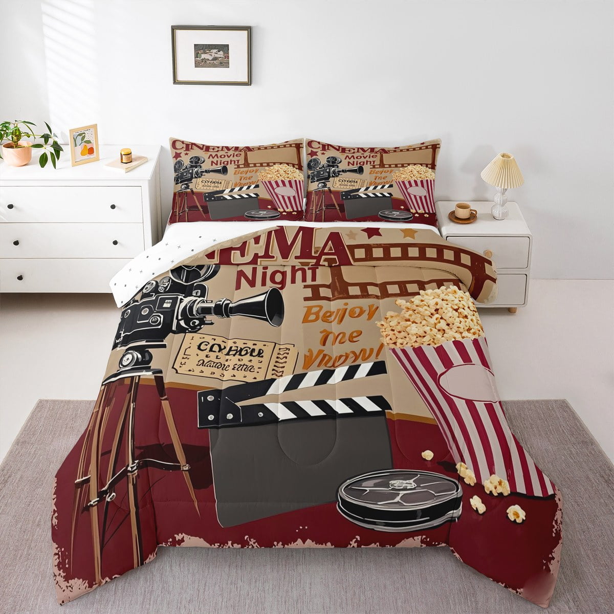 Manfei Vintage Film Bedding Comforter Set, Cinema Movie Theater Twin ...
