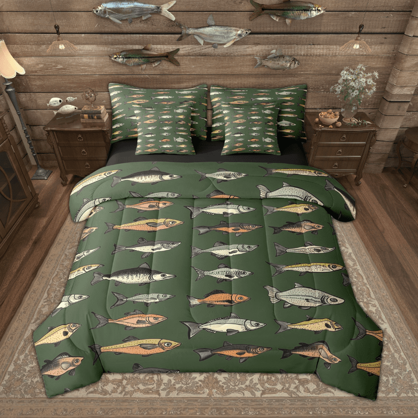 Manfei Vintage Fish Twin Bedding Sets 7 Pieces, Rustic River Lake House ...