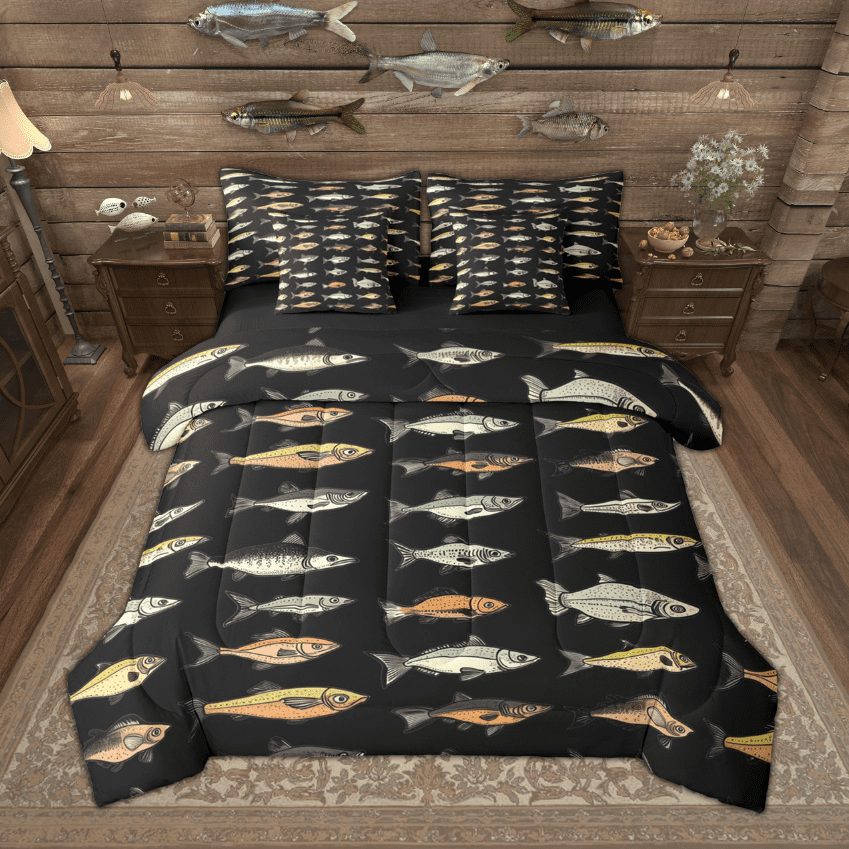 Manfei Vintage Fish Twin Bedding Sets 7 Pieces, Rustic River Lake House ...