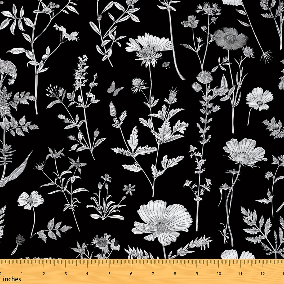 Manfei Vintage Flower Sewing & Crafting Fabric (5 Yards), Black and ...