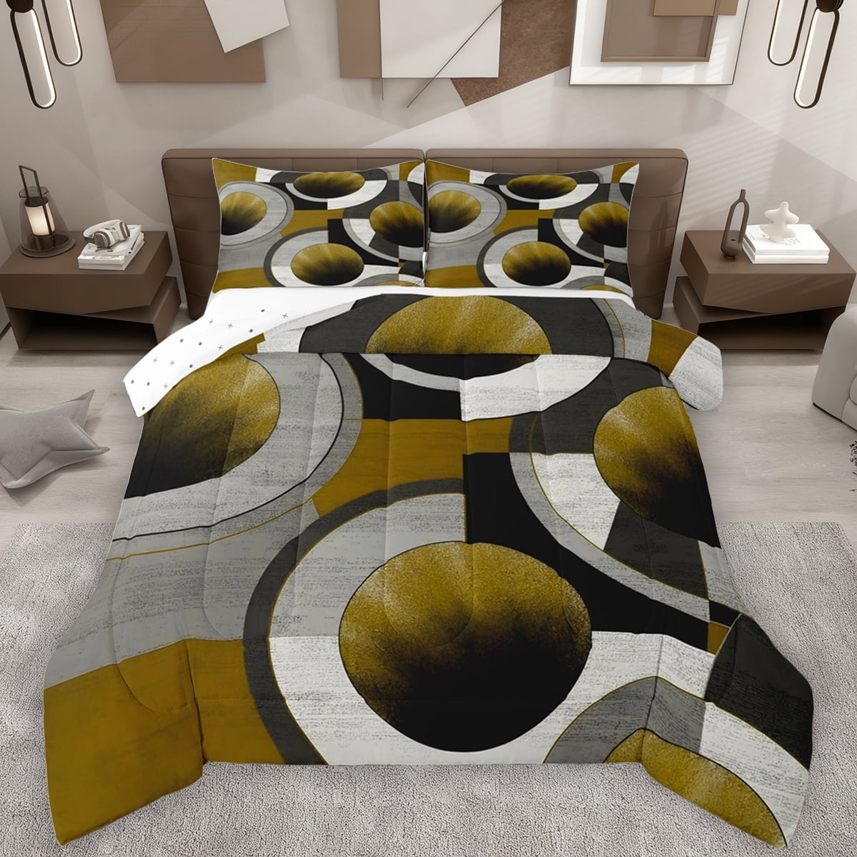 Manfei Vintage Geometric Stripe Full Size Comforter Sets,Modern ...