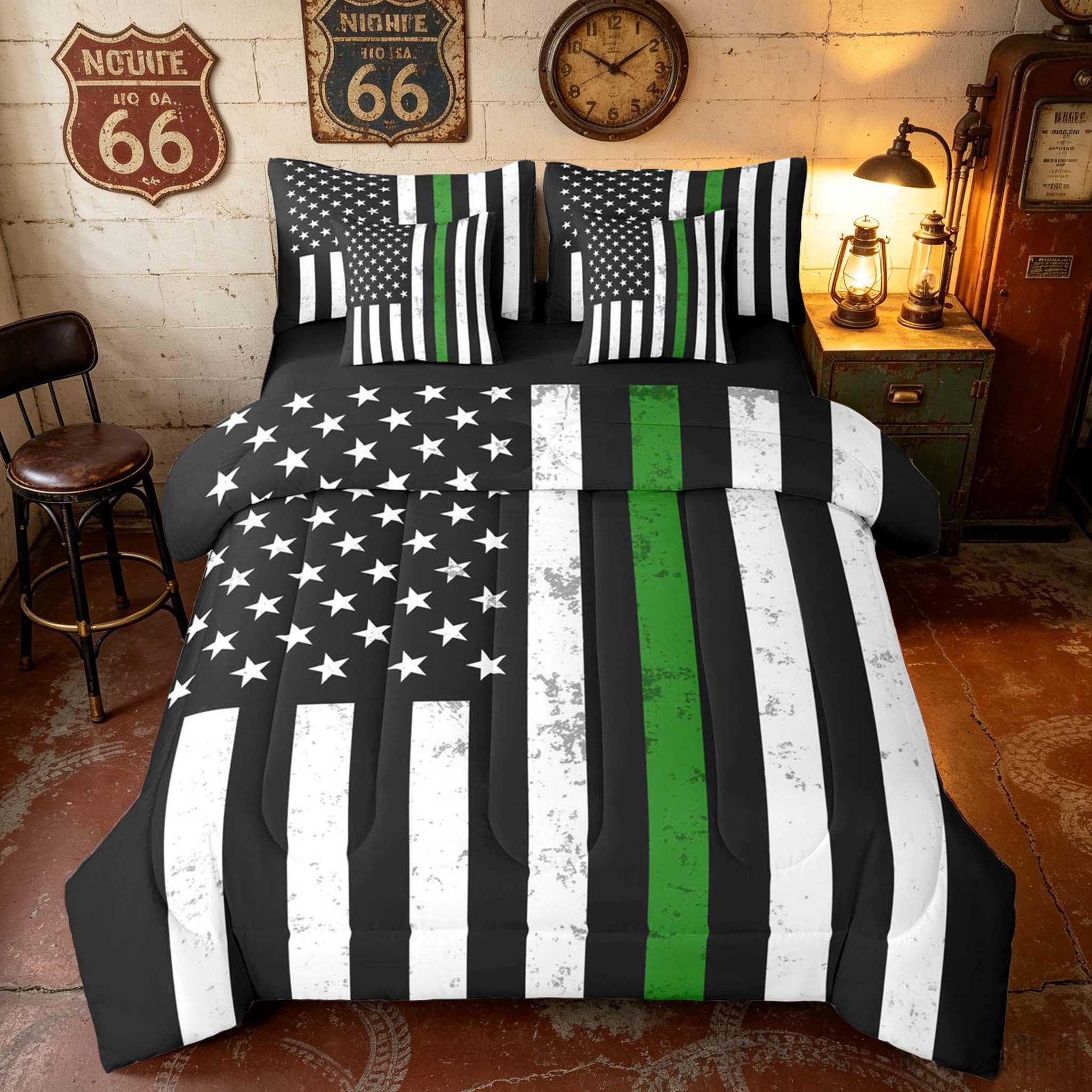 Manfei Vintage Green American Flag King Bedding, Patriotic Fourth of ...