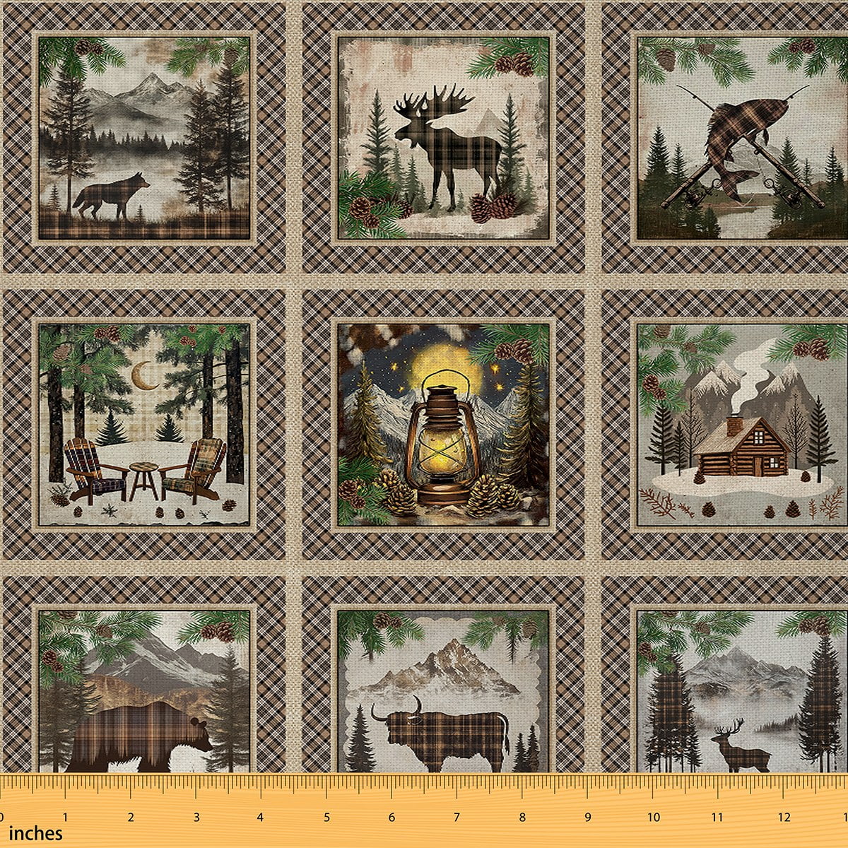 Manfei Vintage Lodge Cabin Sewing & Crafting Fabric (10 Yards), Hunting ...