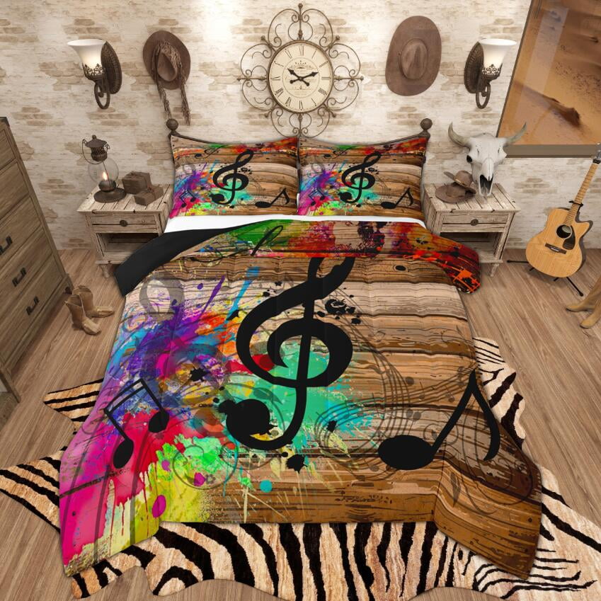 Manfei Vintage Musical Notes Full Size Comforter Sets, Country Music ...