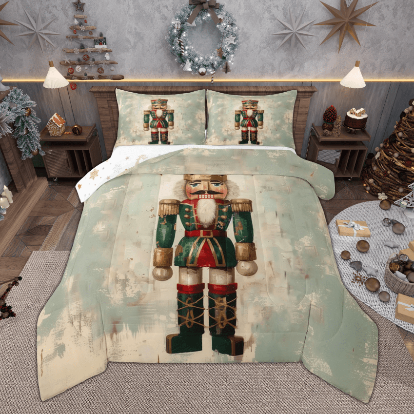 Manfei Vintage Nutcracker Bedding Comforter Set, Blue Beige Ombre Twin ...
