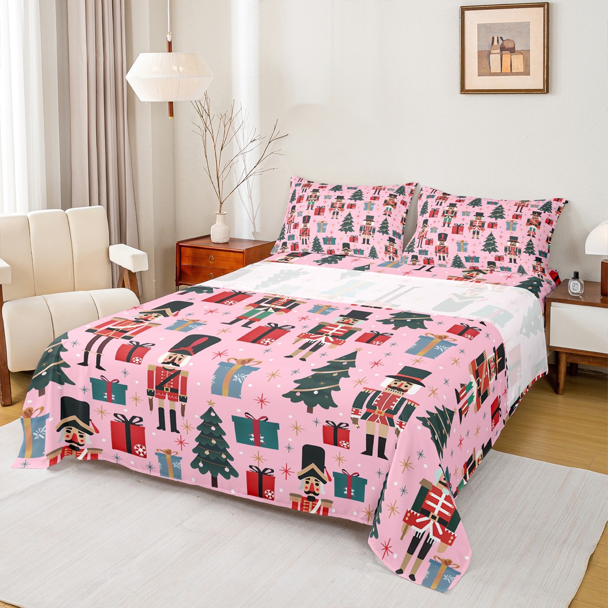 Manfei Vintage Nutcracker Soldier Twin Sheet Sets,Christmas Festival ...