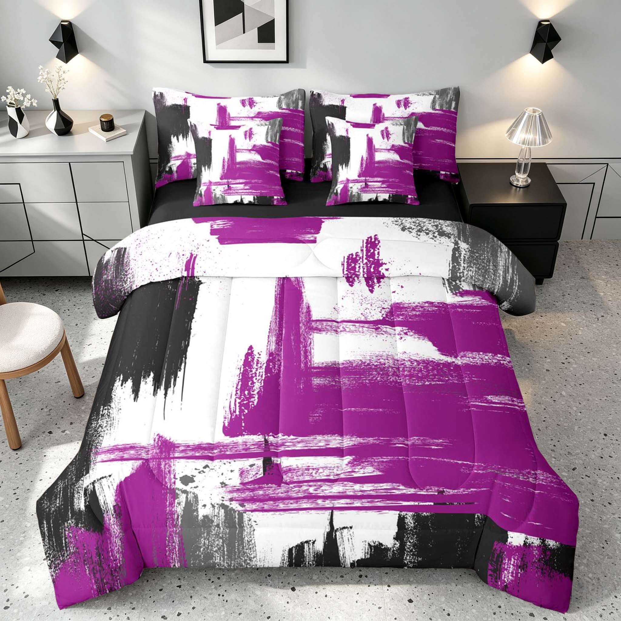 Manfei Vintage Oil Painting King Bedding, Watercolor Brushstroke King ...