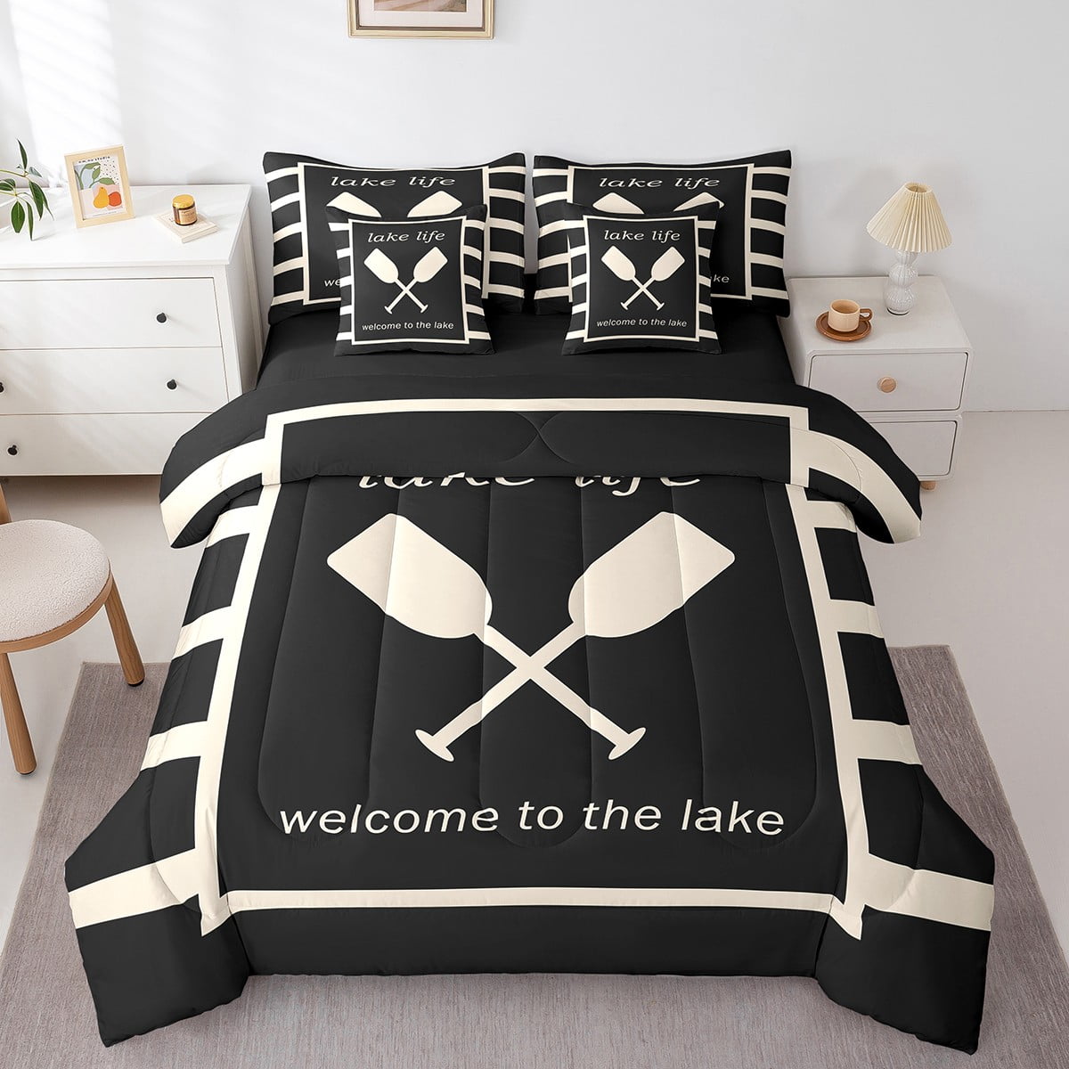 Manfei Vintage Paddle 7-Piece Bedding Comforter Set,Black Wheat King ...