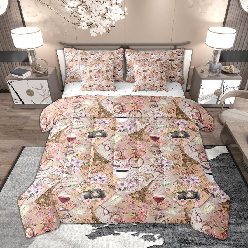 Manfei Vintage Paris Fashion Bedding Comforter Set 7-Piece, Eiffel ...